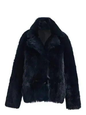 NILI LOTAN Luce Shearling Coat - Navy