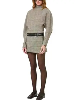 NICHOLAS Anika Prince Of Wales Check Belted Mini Dress Neutrals