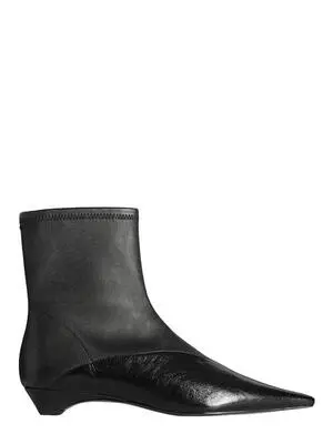 Cos Paneled Pointed Leather Wedge Ankle Boots - Black