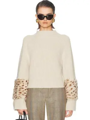 Lapointe Merino Mock Neck Sweater With Patch In Beige - Sand