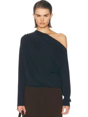 THE SEI Long Sleeve Asymmetric Drape Sweater In Navy - Night