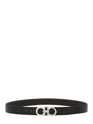 FERRAGAMO Cintura Gancini In Pelle - Black