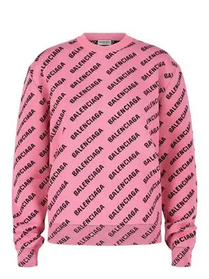 Balenciaga Allover Logo Cropped Sweater Black - Pink