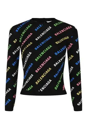 Balenciaga Allover Logo Cropped Sweater Multi - Black