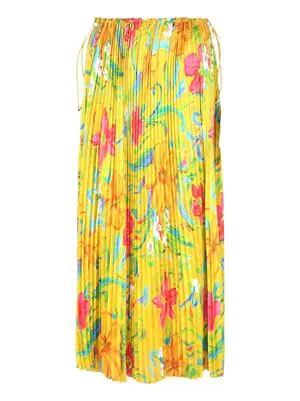 Balenciaga Floral-print Pleated Drawstring Midi Skirt - Yellow