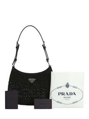 FWRD RENEW Prada Satin Embellished Cleo Shoulder Bag - Black