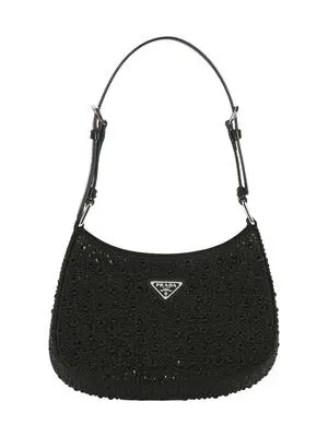 Prada Satin Embellished Cleo Shoulder Bag - Black
