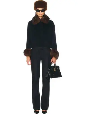 SELF-PORTRAIT Wool Fur Trim Jacket - Navy