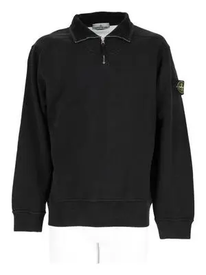 Stone Island Stone Island Men Felpa Con Zip Corta E Patch Logo Black