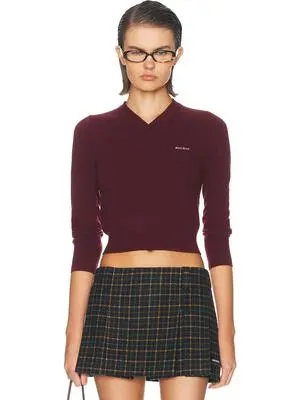 Miu Miu Wool Washed Sweater In Burgundy - Amaranto