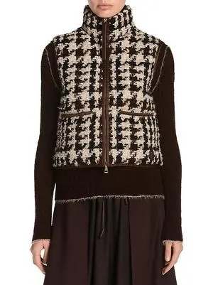 Moncler Emotionnalite Tweed Down Zippered Vest - Light Beige
