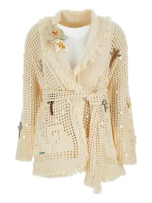 Alanui CARDIGAN LUNGO 'WHERE THE WAVES BEGINS' Beige