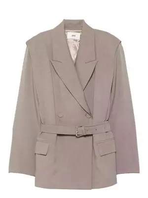 SOLOTRE Belted Double-breasted Jacket - Neutrals