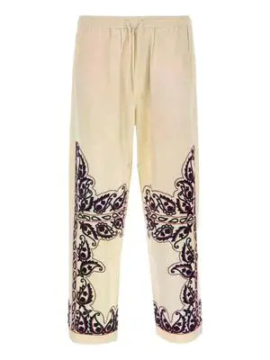 BAZISZT Memento Paisley-embroidered Silk Trousers - Neutrals