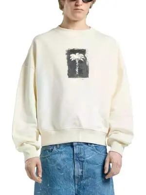 Palm Angels Brushed Palm Tree Loose Crew Sweatshirt - Neutrals