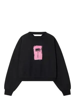 Palm Angels Brushed Palm Tree Loose Crop Sweater - Black