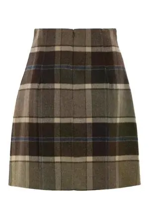 MAX MARA Short Checked Wool Skirt - Brown