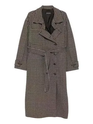 Emporio Armani Prince Of Wales Check Belted Coat - Black