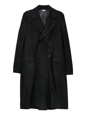 Boglioli Herringbone Double-breasted Coat - Black