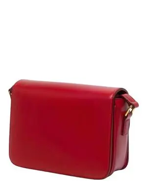 Celine 2024 Teen Shiny Calfskin Triomphe Crossbody Bag - Red