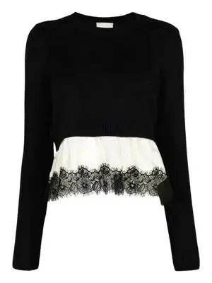 CINQ À SEPT Zyla Lace-trim Layered Sweater