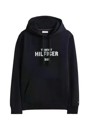 Tommy Hilfiger Logo-print Drawstring Fleece Hoodie Blue