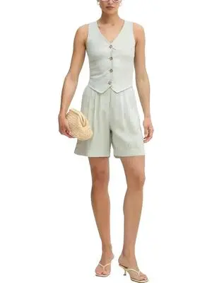 BENETTON Pleated High-waisted Tailored Shorts - Green