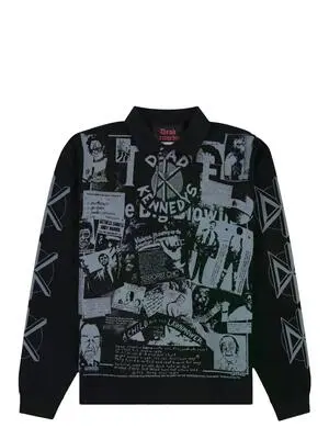 PLEASURES Poster Long-sleeve Polo Shirt - Black