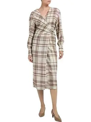 BRUNELLO CUCINELLI Check-print Wrap-style Midi Dress