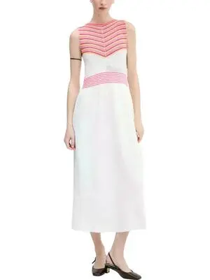BENETTON Chevron-knit Sleeveless Midi Dress - White