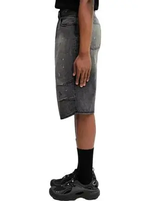 BEAMS Paint-splatter Distressed Shorts - Grey