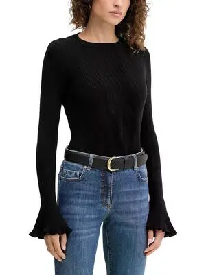 Luisa Spagnoli Ruffled Long-sleeve Sweater - Black