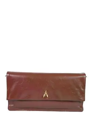 Patrizia Pepe Crinkled Leather Shoulder Bag - Brown