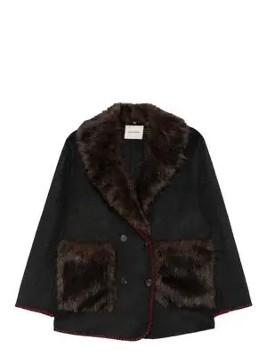 FRONT STREET 8 FRONT STREET 8 Faux Fur Detail Wool Coat Grey