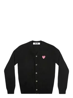 Play Comme Des Garcon Heart-patch V-neck Cardigan - Black