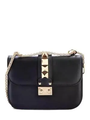Valentino Garavani Glam Lock Leather Small Shoulder Bag - Black