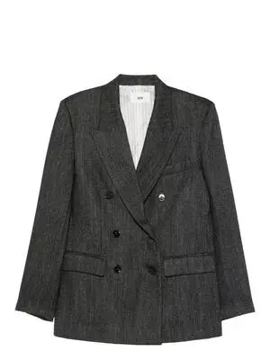 SOLOTRE Herringbone Double-breasted Blazer - Grey