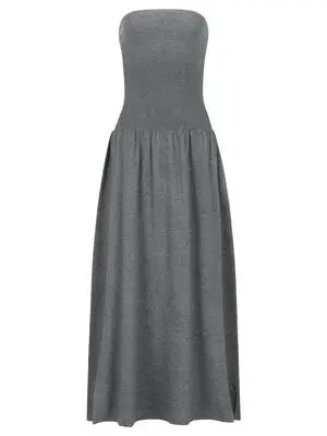 AMOMENTO Shirring Strapless Maxi Dress