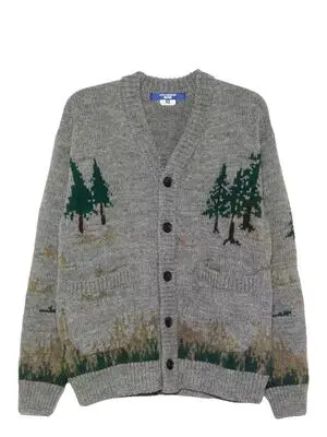 Junya Watanabe Intarsia-knit Wool Cardigan - Grey