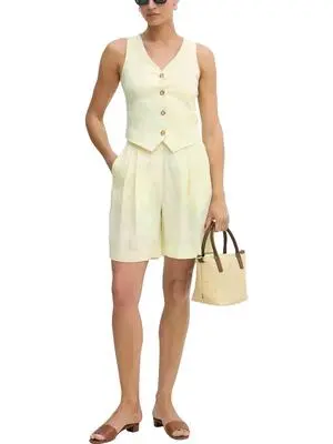 BENETTON Pleated Linen Shorts - Yellow