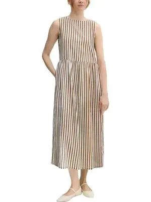 BENETTON Vertical-stripe Sleeveless Midi Dress - Brown