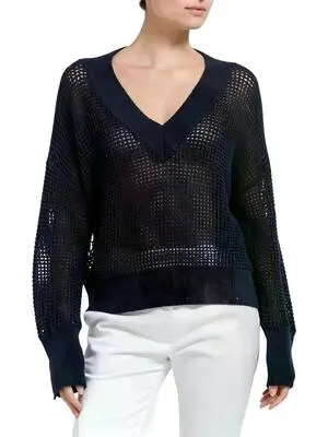 Brunello Cucinelli Open-knit V-neck Sweater - Blue
