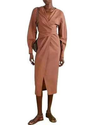 BRUNELLO CUCINELLI Wrap-style Long-sleeve Midi Dress