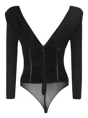 Elisabetta Franchi Ruched Zip Bodysuit - Black