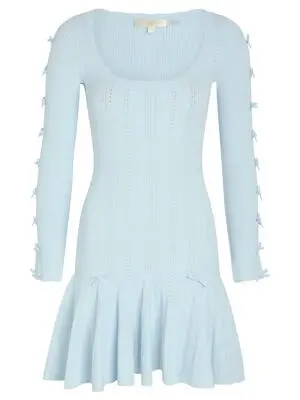 LoveShackFancy Cut-out Long-sleeve Mini Dress - Light Blue