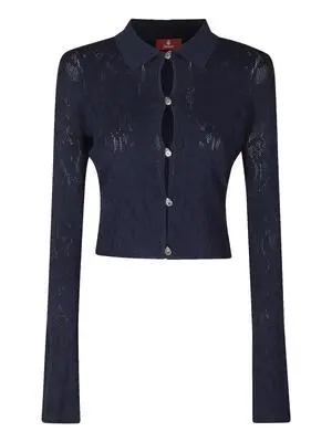 DONDUP Cropped Lace-knit Cardigan - Blue