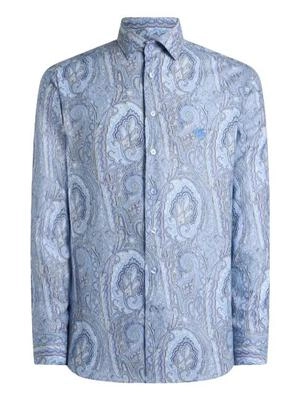 Etro Shirt In Cotton Satin With Floral Paisley Motif - Blue