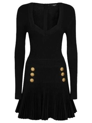 Balmain Logo Button Dress - Black