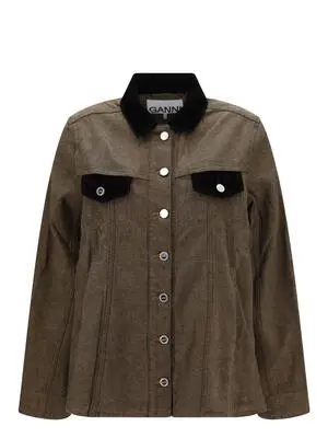 GANNI Velvet-trim Neppy Denim Jacket - No