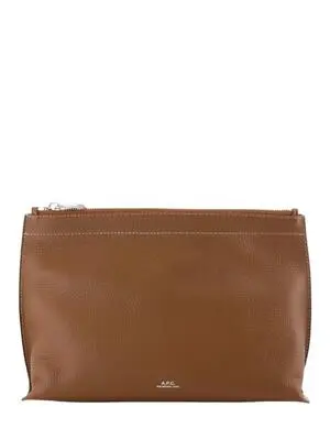 A.p.c. Zip Leather Clutch Bag - Brown